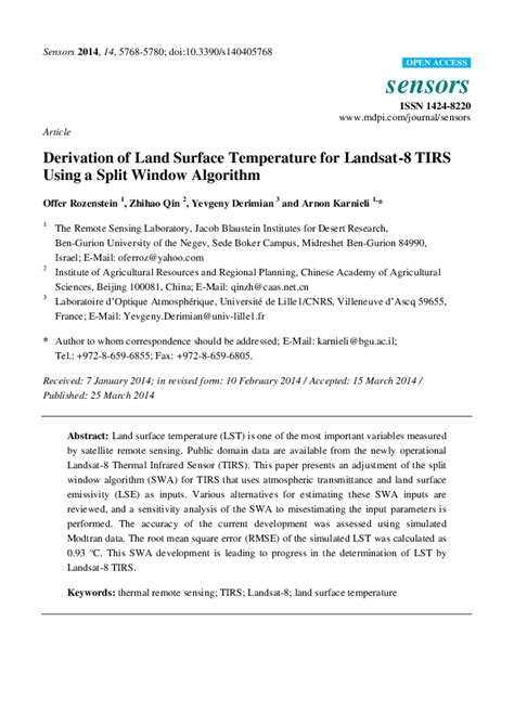 pdf derivation of land surface temperature for landsat 8 tirs using a