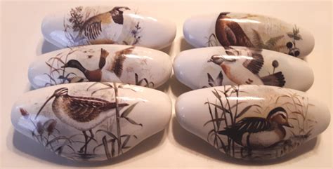Ceramic Cabinet Knobs With Domestic Bird Images Humming Dove Cardinal