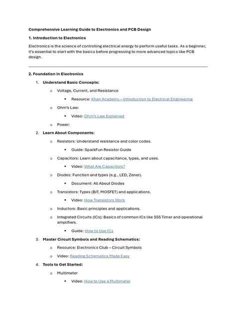 Comprehensive Learning Guide To Electronics And Pcb Design Pdf Electrical Network Electronics