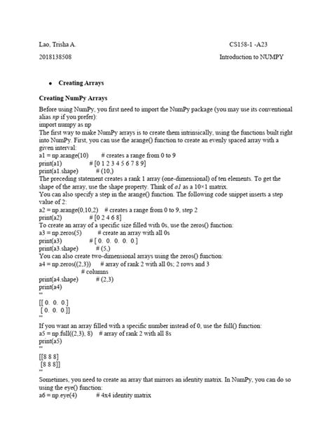 Introduction To Numpy Pdf Control Flow String Computer Science
