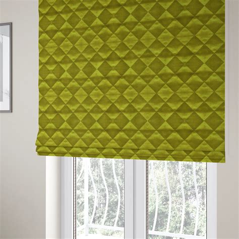 Rothko Quilted Velvet Plain Upholstery Fabric In Lime Green Colour