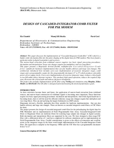 Pdf Design Of Cascaded Integrator Comb Filter For Psk Modem