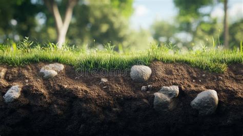 Cross Section Of Earth With Grass And Rocks Nature And Geology Concept Stock Image Image Of