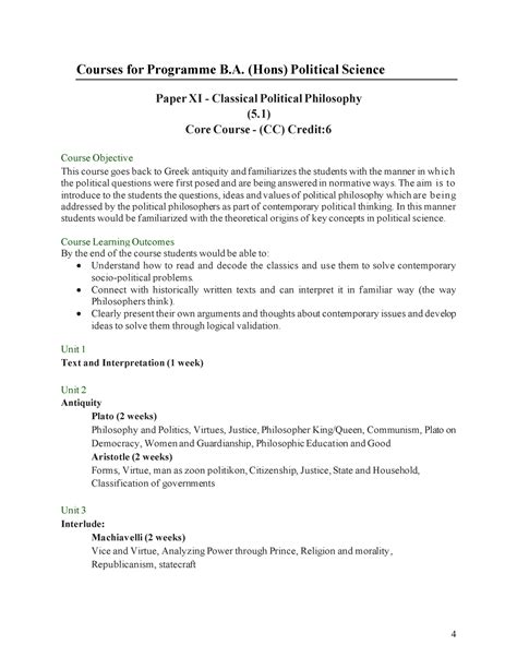 CPP Syllabus 2023 Courses For Programme B Hons Political Science Paper XI Classical