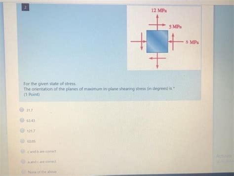 Solved MPa MPa MPa For The Given State Of Stress The Chegg Com