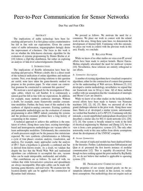 Peer To Peer Communication For Sensor Networks Pdf Experiment