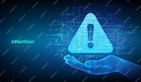 Premium Vector Attention Symbol Made With Binary Code In Wireframe Hand Danger Sign Virus