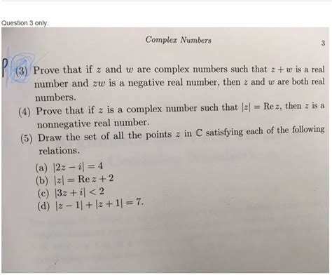 solved question 3 only complex numbers prove that if z and w
