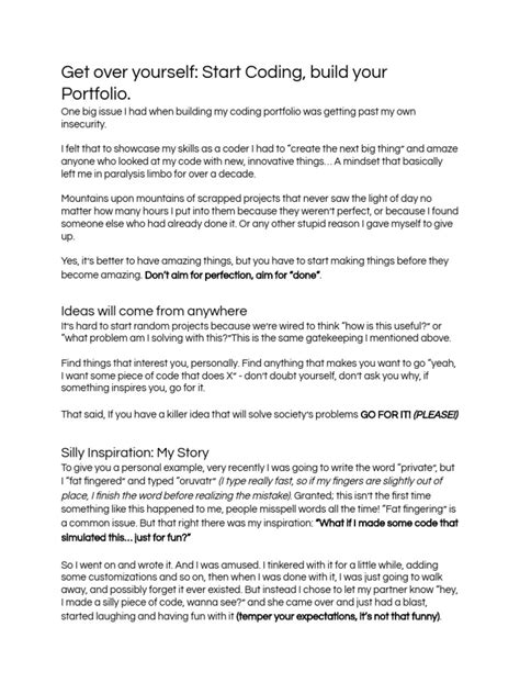 Coding Portfolio Self Help Pdf