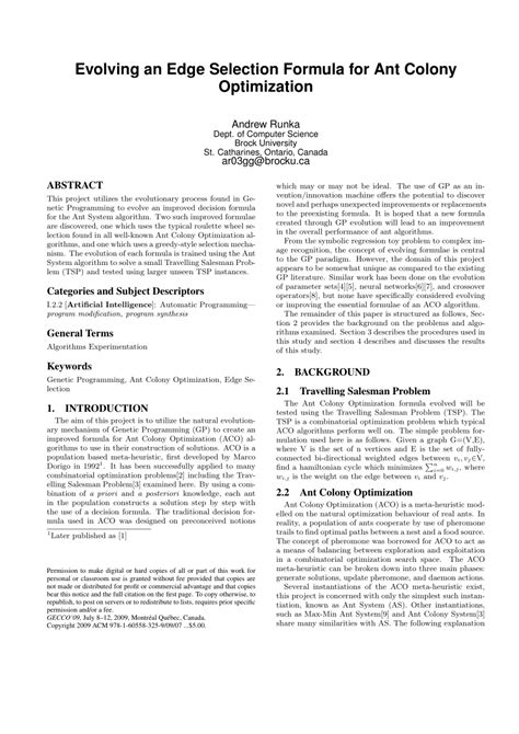 pdf evolving an edge selection formula for ant colony optimization
