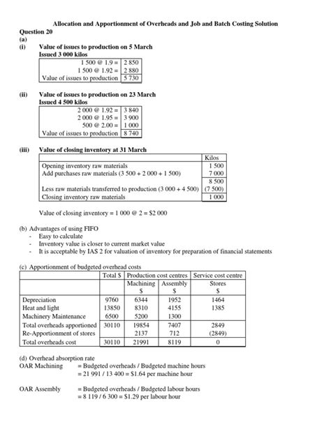 Allocation And Apportionment And Job And Batch Costing Worked Example Question 20 Pdf Allocation And Apportionment And Job And Batch Costing Worked Example Question 20 Pdf