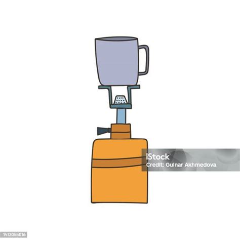 캠프 가스 렌지 벡터의 다채로운 낙서 일러스트레이션 캠프 가스 렌지 벡터의 다채로운 아이콘 벡터의 휴대용 가스 렌지 그림 캠핑에