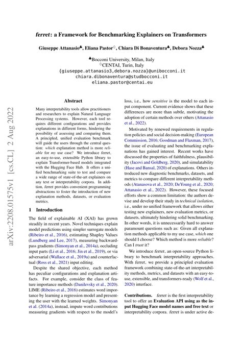 Pdf Ferret A Framework For Benchmarking Explainers On Transformers