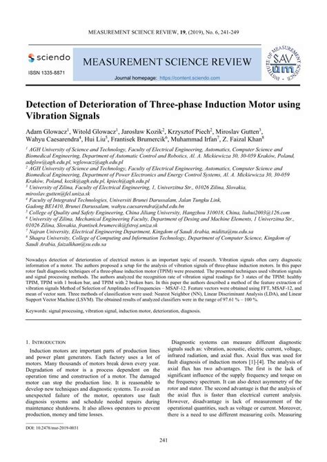 Pdf Detection Of Deterioration Of Three Phase Induction Motor · Measurement Science Review