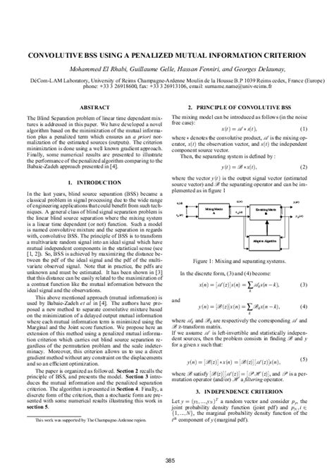 Pdf Convolutive Bss Using A Penalized Mutual Information Criterion