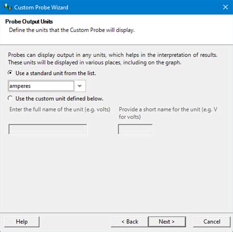 Probe Output Units Dialog