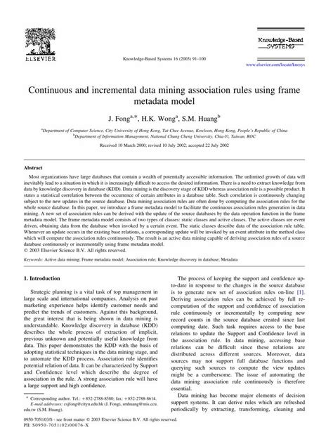 Pdf Continuous And Incremental Data Mining Association Rules Using