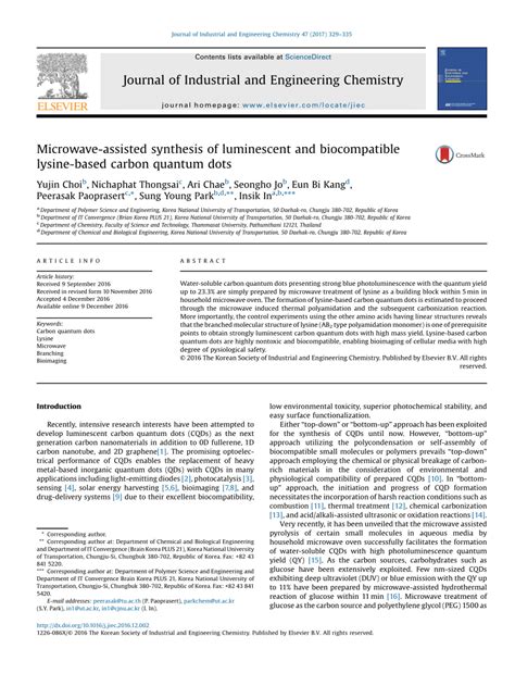 Pdf Microwave Assisted Synthesis Of Luminescent And Biocompatible