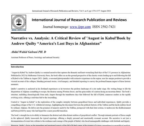 Abdul Wahid Gulrani On Linkedin Book Review Of August In Kabul