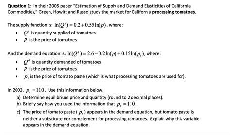 Solved Question 1 In Their 2005 ﻿paper Estimation Of