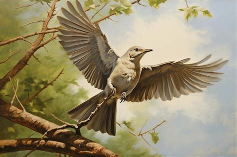Premium Ai Image Mocking Bird Flying