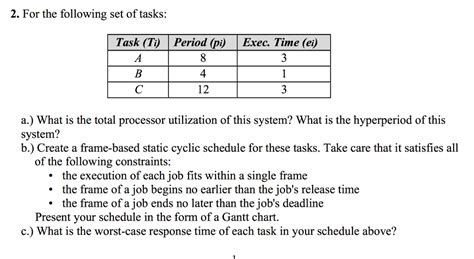 solved 2 for the following set of tasks task ti period