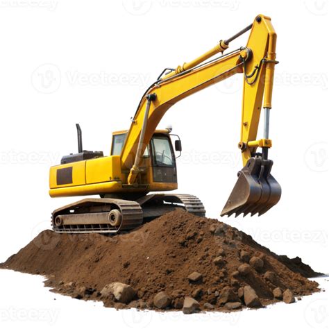 Heavy Yellow Excavator Digging Through Large Mound Of Earth On Construction Site 48686355 Png