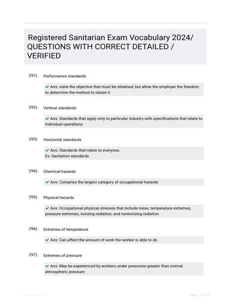 Registered Sanitarian Exam Vocabulary 2024 Questions With Correct Detailed Verified
