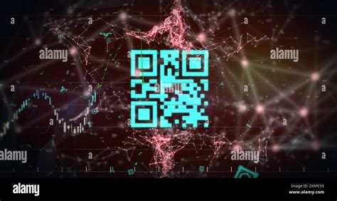 Image Of Network Of Connections And Qr Code Over Dark Background Stock