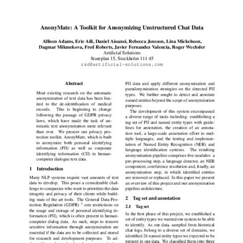 Anonymate A Toolkit For Anonymizing Unstructured Chat Data Acl Anthology