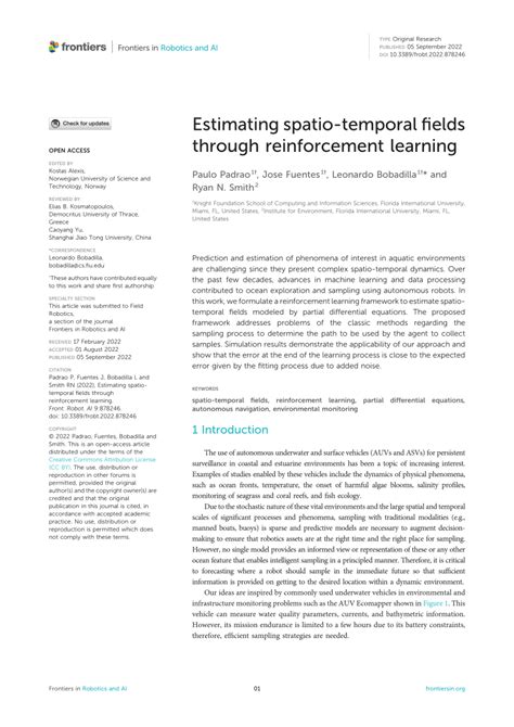 Pdf Estimating Spatio Temporal Fields Through Reinforcement Learning