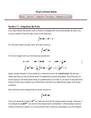 Calculus II Integration By Parts Pdf Paul S Online Notes Home Calculus II Integration