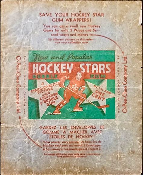 O Pee Chee Hockey Card Wrapper 1936 Hockey Stars Hockeygods