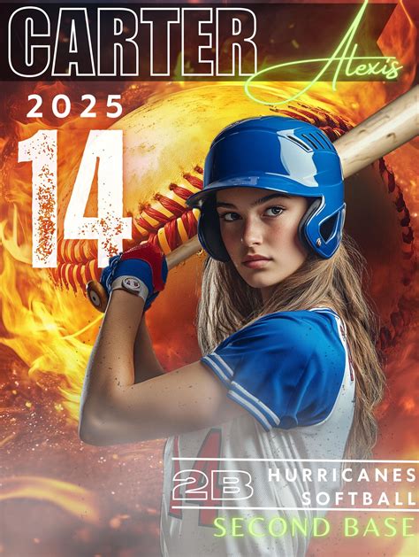 Fiery Softball Team Poster Canva Template Senior Player Banner Etsy