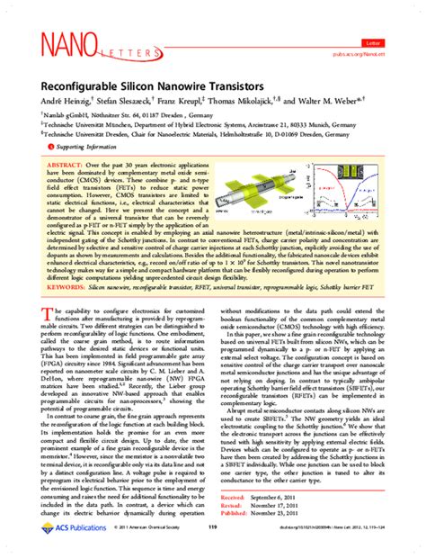 Pdf Reconfigurable Silicon Nanowire Transistors