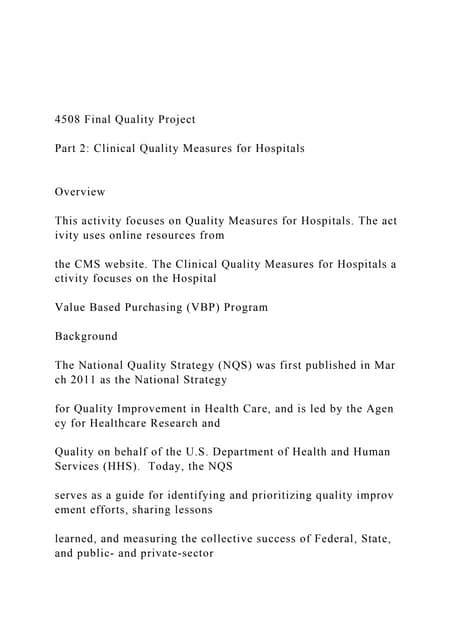 4508 Final Quality Project Part 2 Clinical Quality Measur Docx Health Insurance Insurance