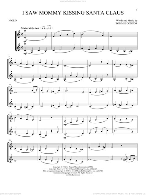 I Saw Mommy Kissing Santa Claus Sheet Music For Two Violins Duets