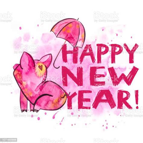 창의적인 2019 새 해 글자와의 귀여운 돼지 중국 달력에 있는 년의 상징입니다 격리 수채화 그림입니다 12월에 대한 스톡 벡터 아트 및 기타 이미지 Istock