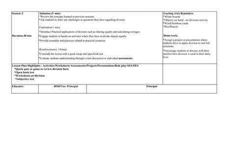 Lesson Plan Mathematics Reision Of Division Class3 Docx