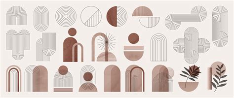 Hand Drawn Abstract Minimal Element Mid Century Vector Set Aesthetic Contemporary Stripe Line