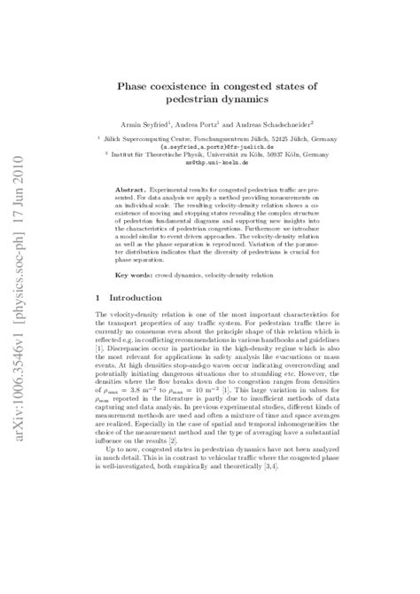 Pdf Phase Coexistence In Congested States Of Pedestrian Dynamics