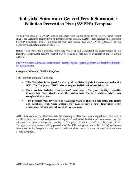 Stormwater Pollution Prevention Plan Template