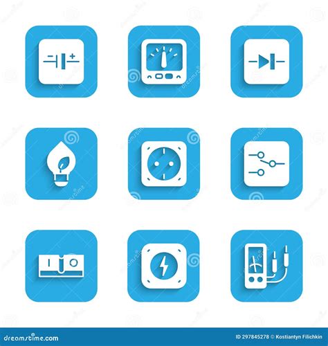 Set Electrical Outlet Lightning Bolt Ampere Meter Multimeter Switch Electronic Circuit