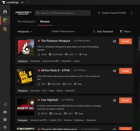 installing minecraft modpacks curseforge support