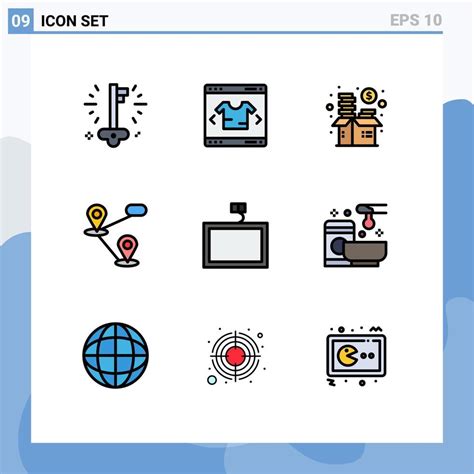 Modern Set Of 9 Filledline Flat Colors And Symbols Such As Tv Map Funding Location Money