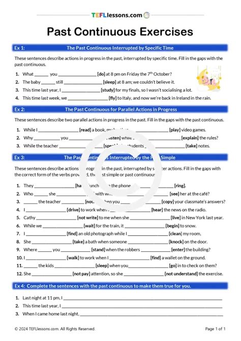 Past Continuous Exercises Tefl Lessons Esl Worksheets