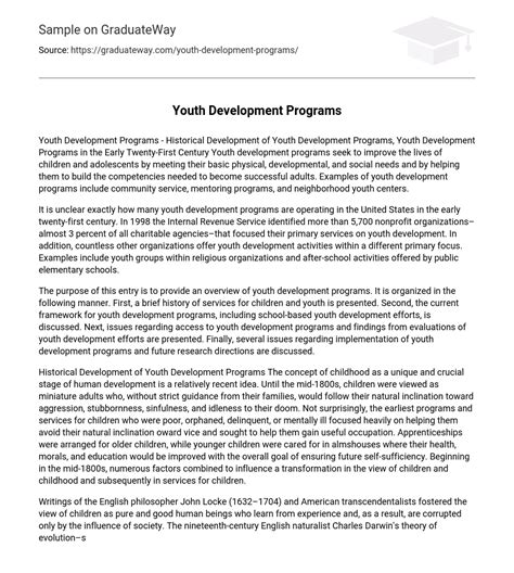 ⇉youth Development Programs Essay Example Graduateway