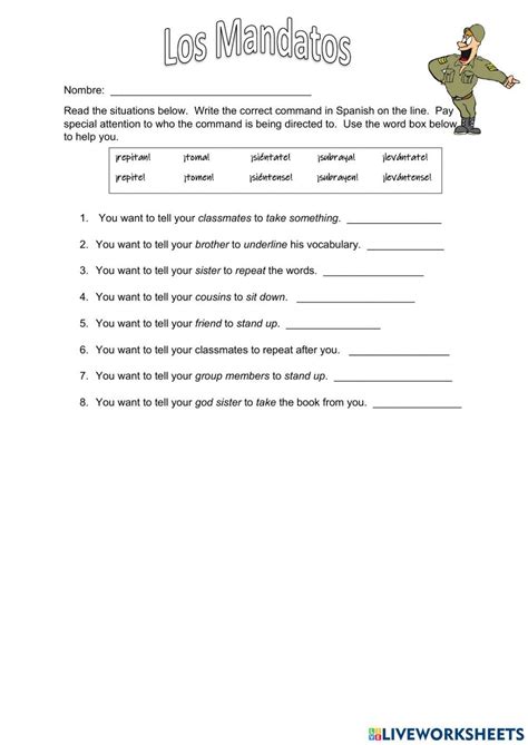 Spanish Grade 5 Assignment Mandatos Worksheet Live Worksheets