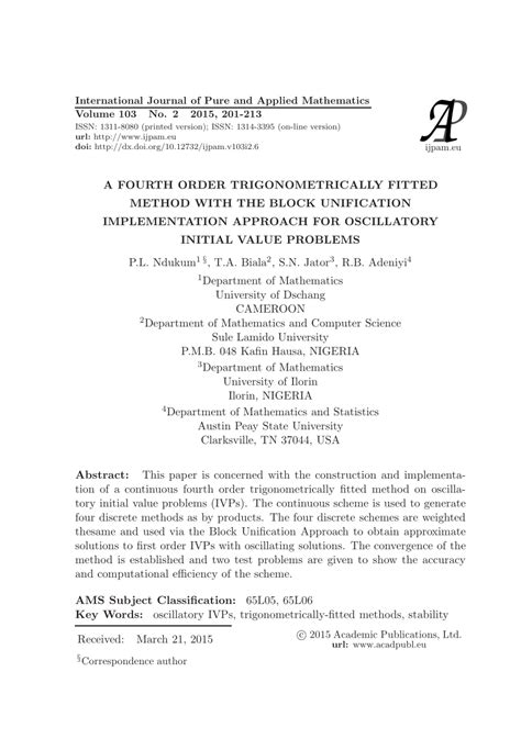 Pdf A Fourth Order Trigonometrically Fitted Method With The Block