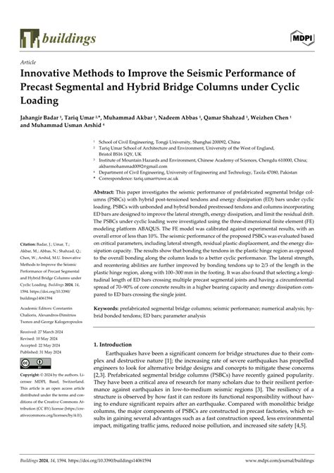 pdf innovative methods to improve the seismic performance of precast segmental and hybrid